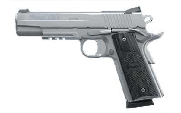 SIG 1911R 45ACP 5" 8RD STS FNS BLKWD at K-Var
