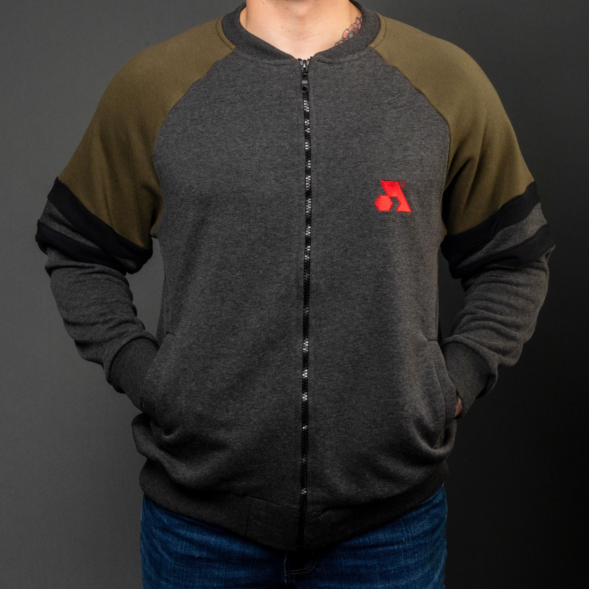 Arsenal Gray / Khaki Cotton-Poly Standard Fit Classic Crew Zip-Up ...