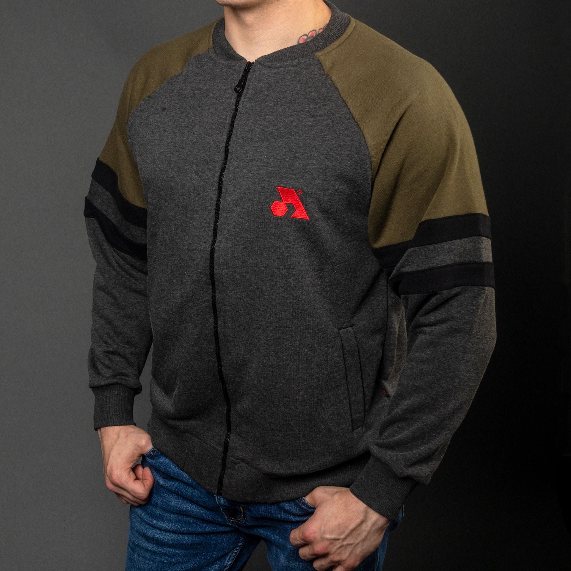 Arsenal Gray / Khaki Cotton-Poly Standard Fit Classic Crew Zip-Up ...