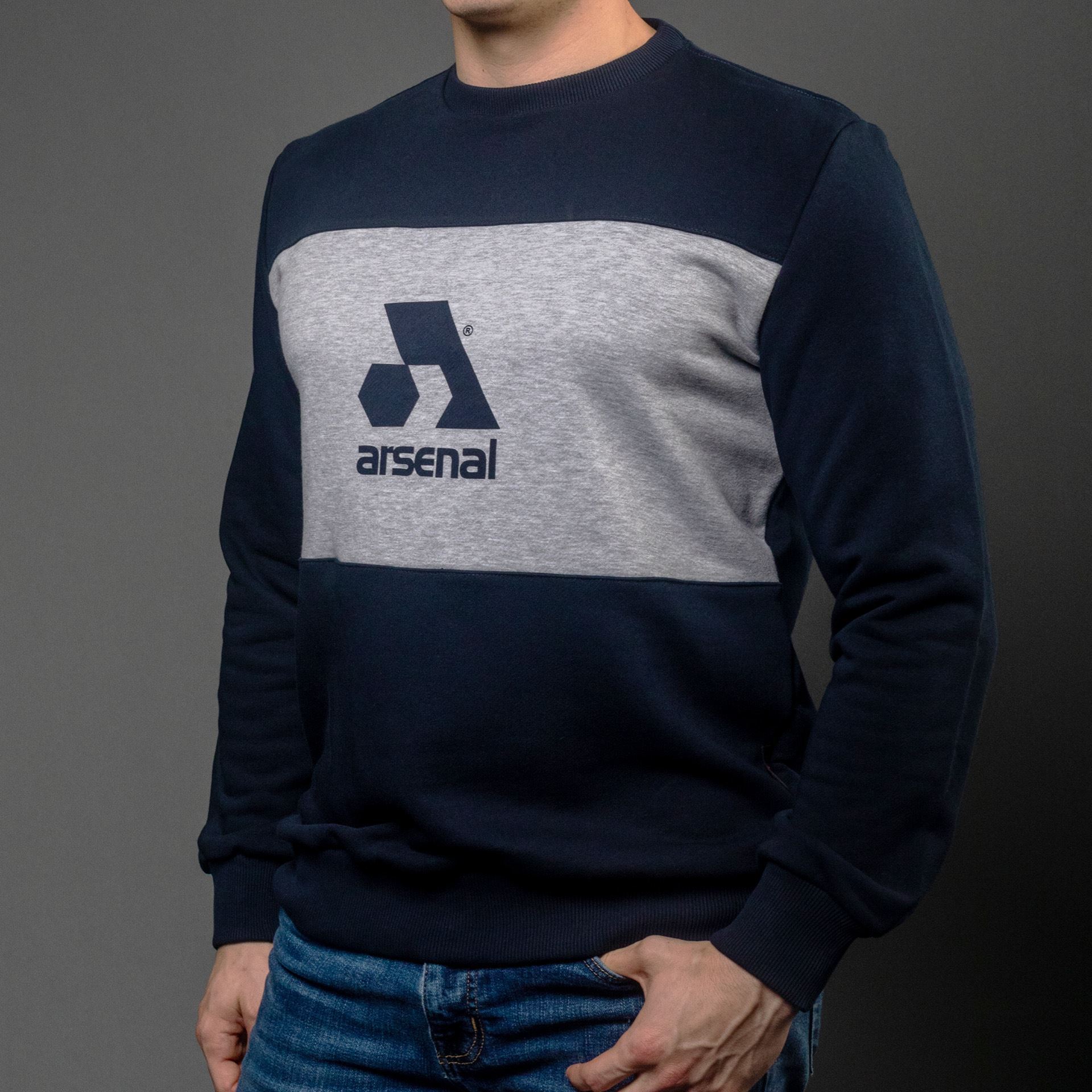 Arsenal Blue / Grey Cotton-Poly Standard Fit Logo Pullover Sweater at K-Var