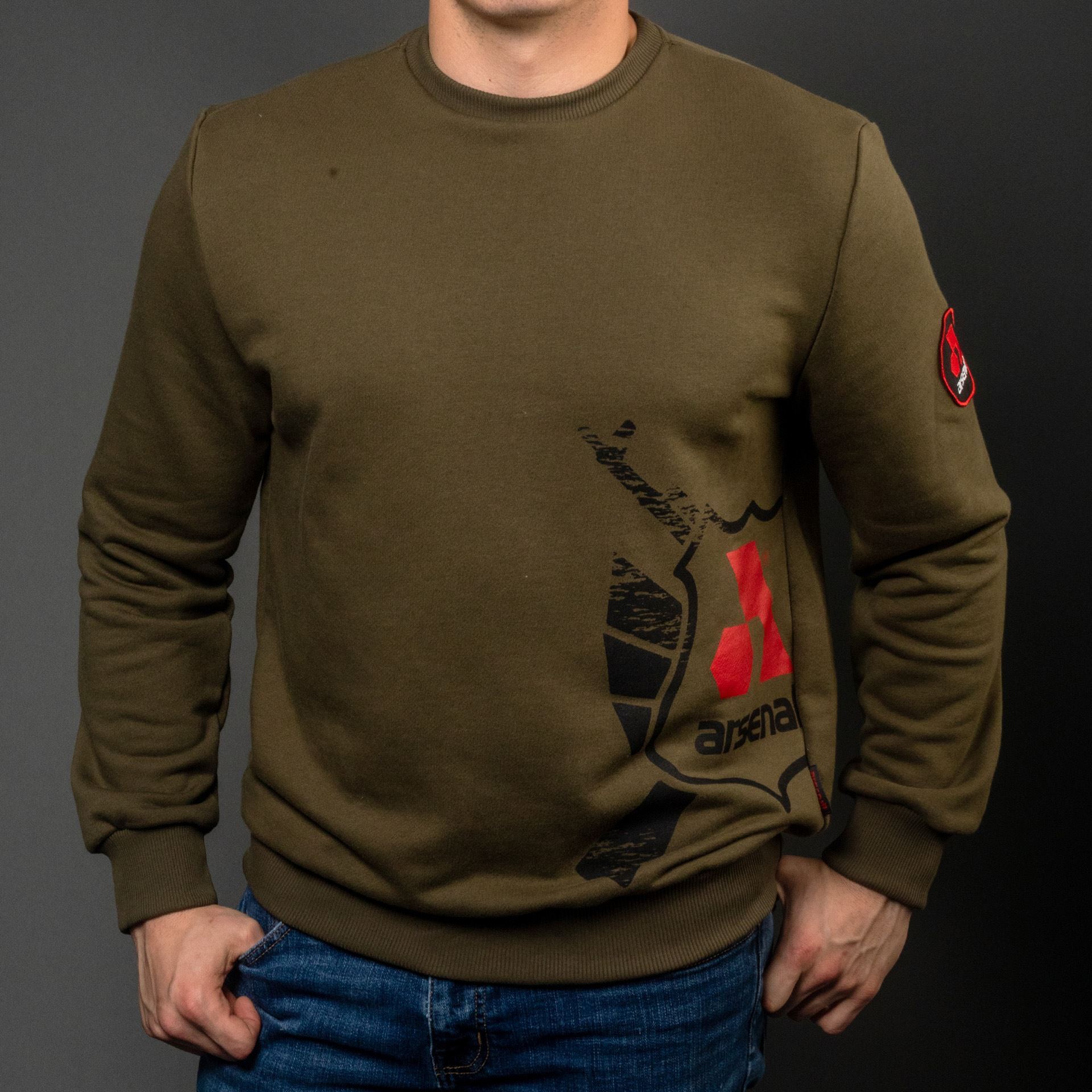 Arsenal Khaki Cotton-Poly Standard Fit Alpha Pullover Sweater at K-Var