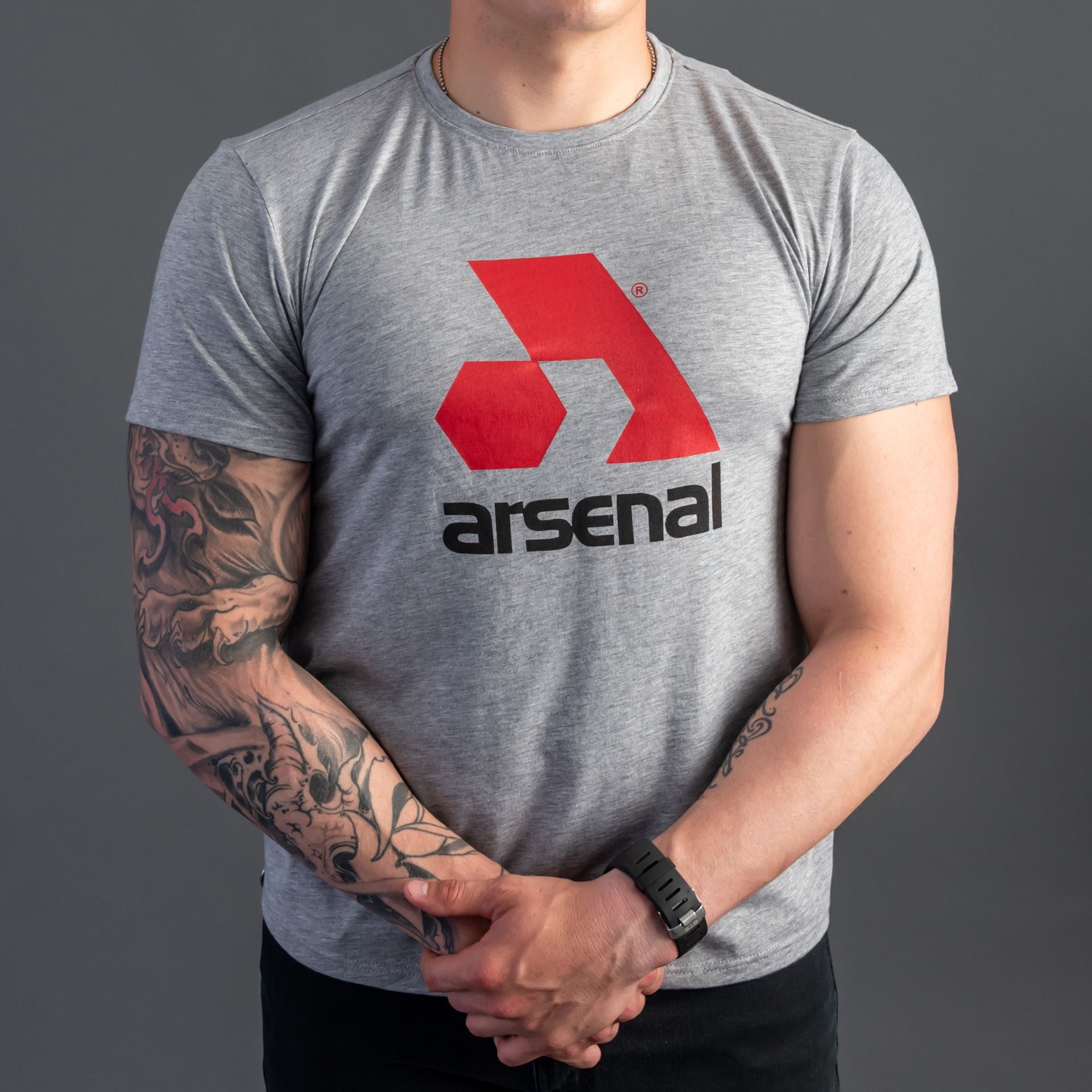 Arsenal Gray Cotton Relaxed Fit Logo T-Shirt at K-Var