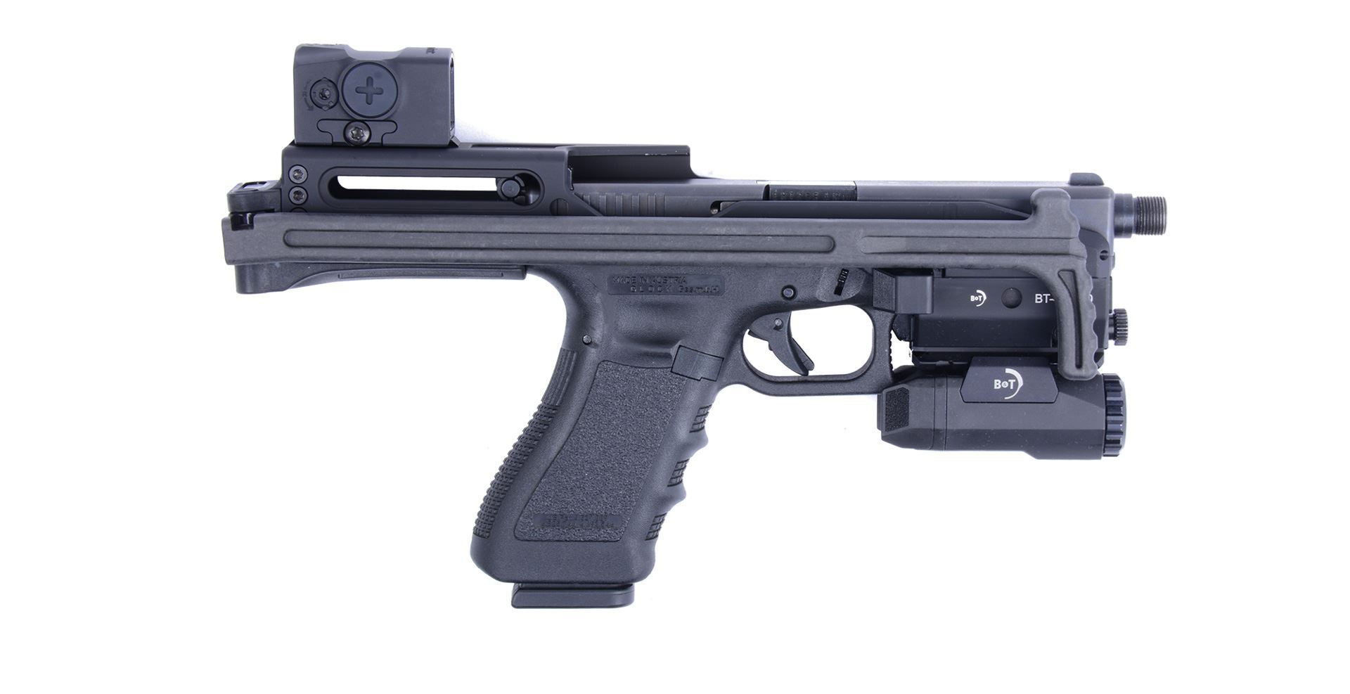 B&T USW Glock Chassis, black, QD Folding Stock at K-Var