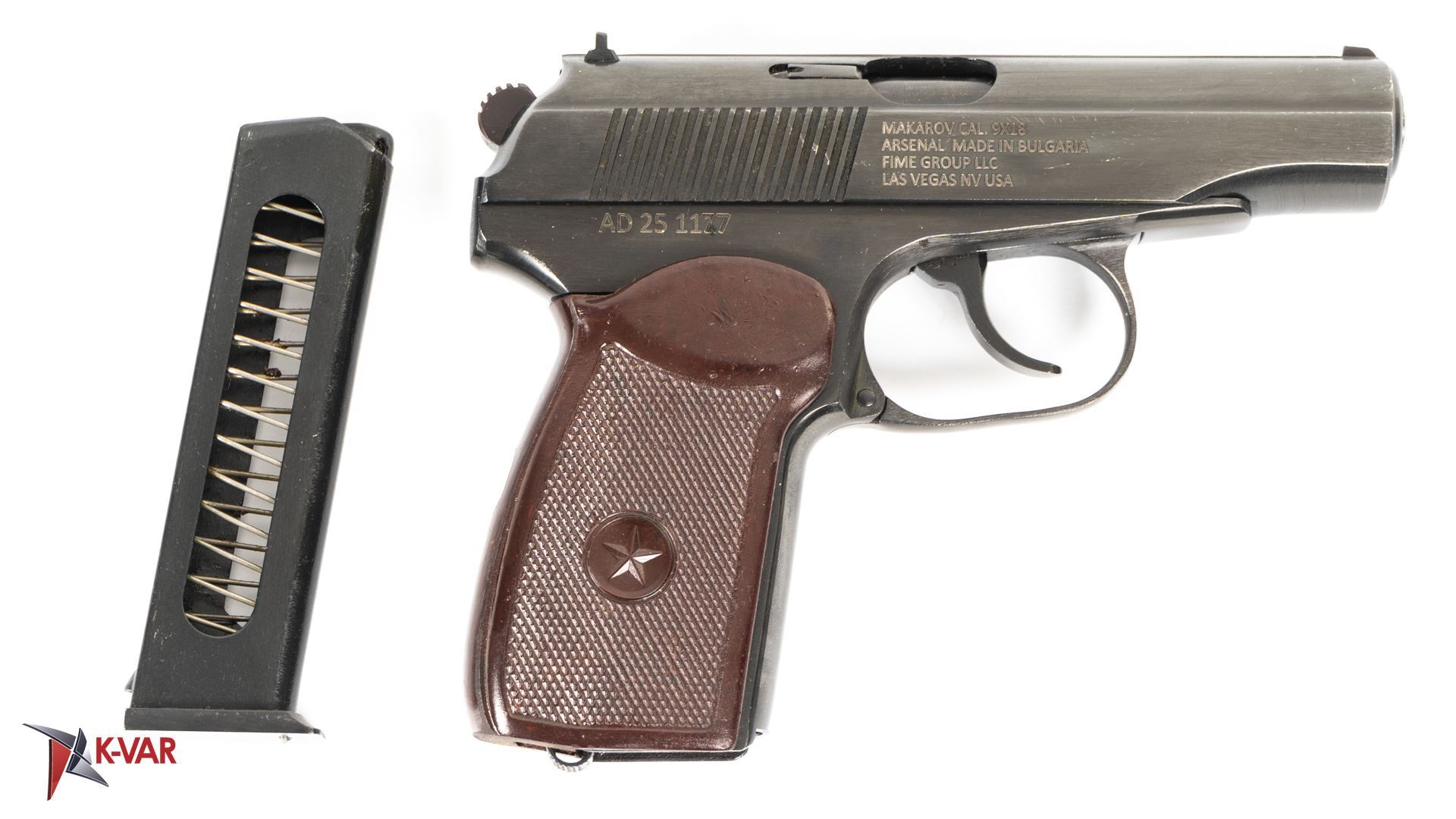 Arsenal Makarov 8 Round Bulgarian Pistol 9x18mm Brown Grip at K-Var